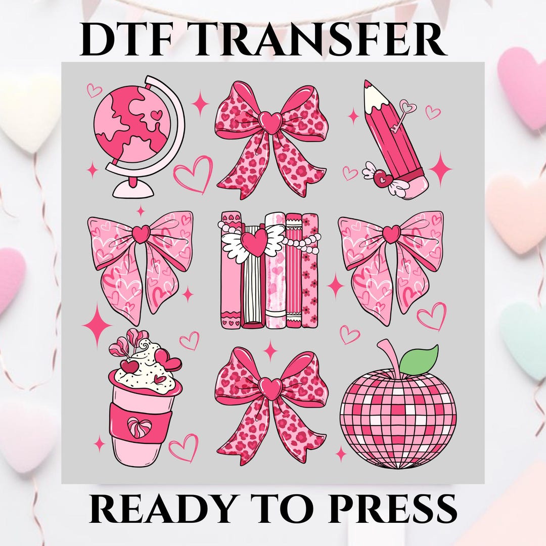 Pink Teacher Valentine Ready to Press, Teacher Coquette Bow Pen Heart Valentines Design DTF ...