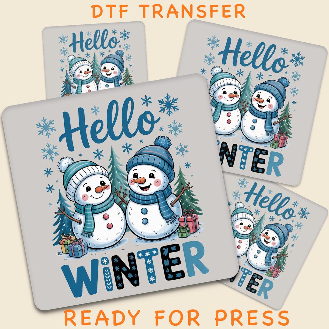 Hello Winter Snowman DTF Transfer, Cute Blue Christmas Shirt Design ...