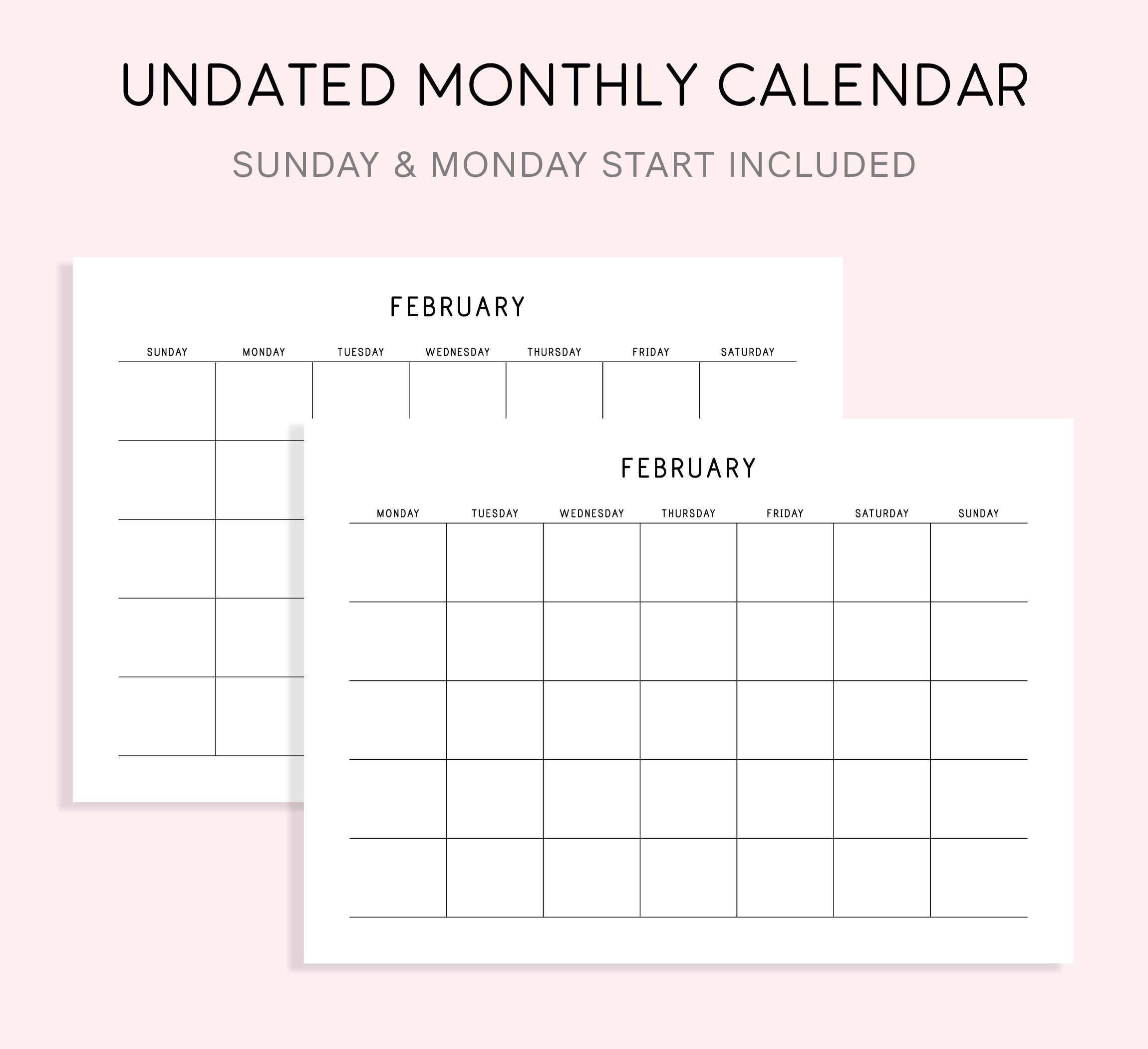 Monthly Calendar Printable, Blank Calendar Landscape, 12 Months ...