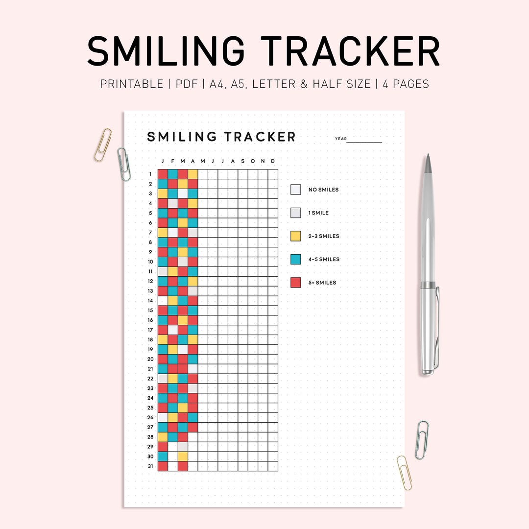 Daily Smiling Tracker Printable Journal, Smile Planner, Self Care ...