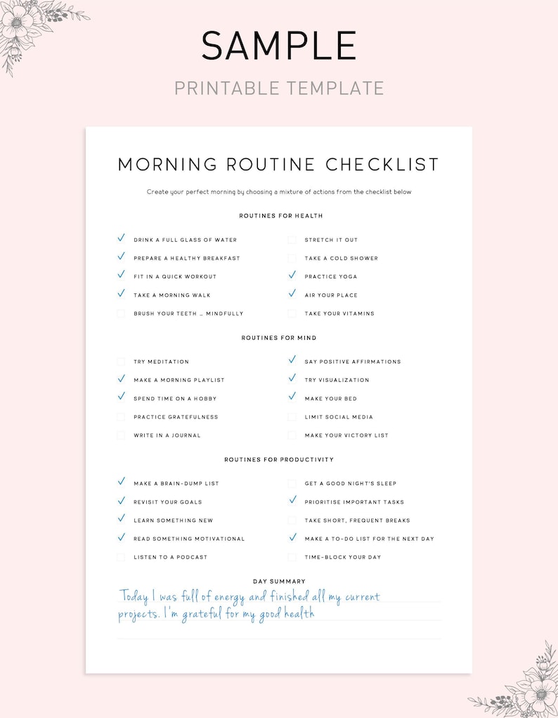 Daily Routine Checklist Printable, Morning Routine Chart, Digital Daily ...
