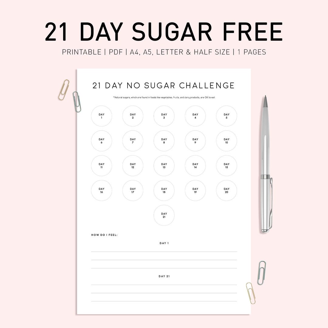 21 Day No Sugar Challenge Tracker: Printable Habit Tracker (PDF ...