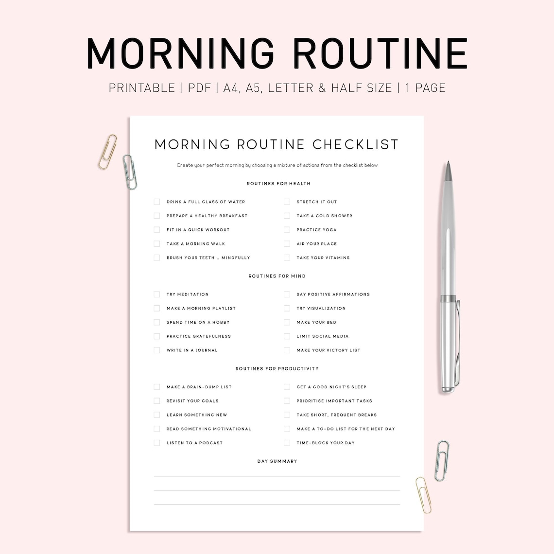 Daily Routine Checklist Printable, Morning Routine Chart, Digital Daily ...