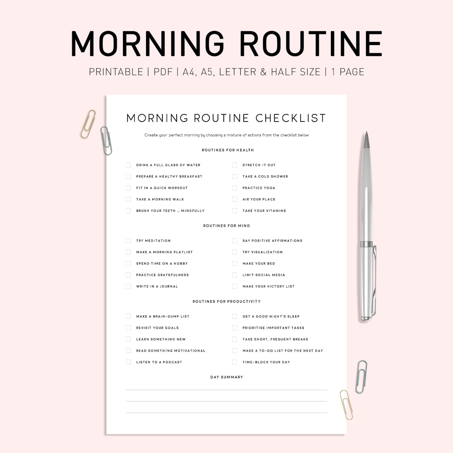Daily Routine Checklist Printable, Morning Routine Chart, Digital Daily ...