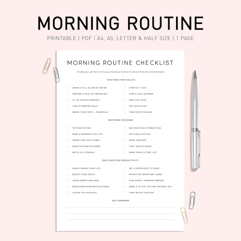 Daily Routine Checklist Printable, Morning Routine Chart, Digital Daily ...