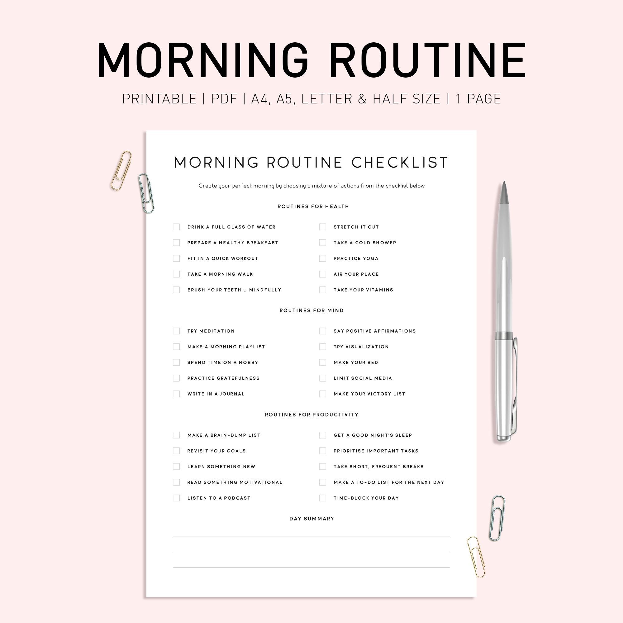 Daily Routine Checklist Printable, Morning Routine Chart, Digital Daily ...