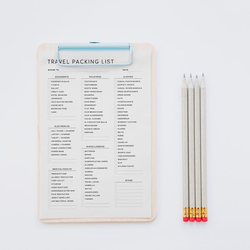 Minimalist Travel Packing List, Printable Checklist (A4, A5, US Letter ...
