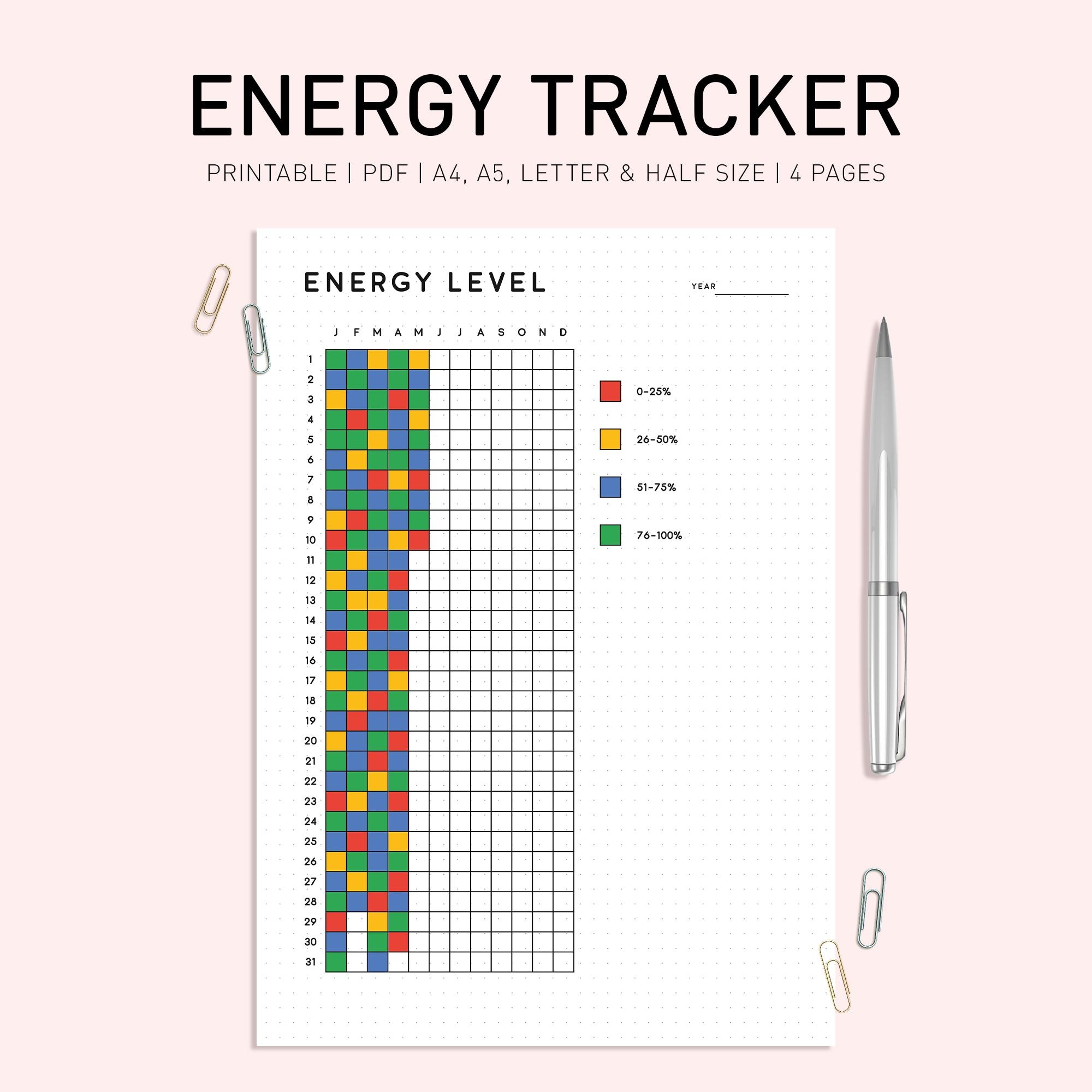 Daily Energy Level Tracker Printable Journal Template, Digital Health ...