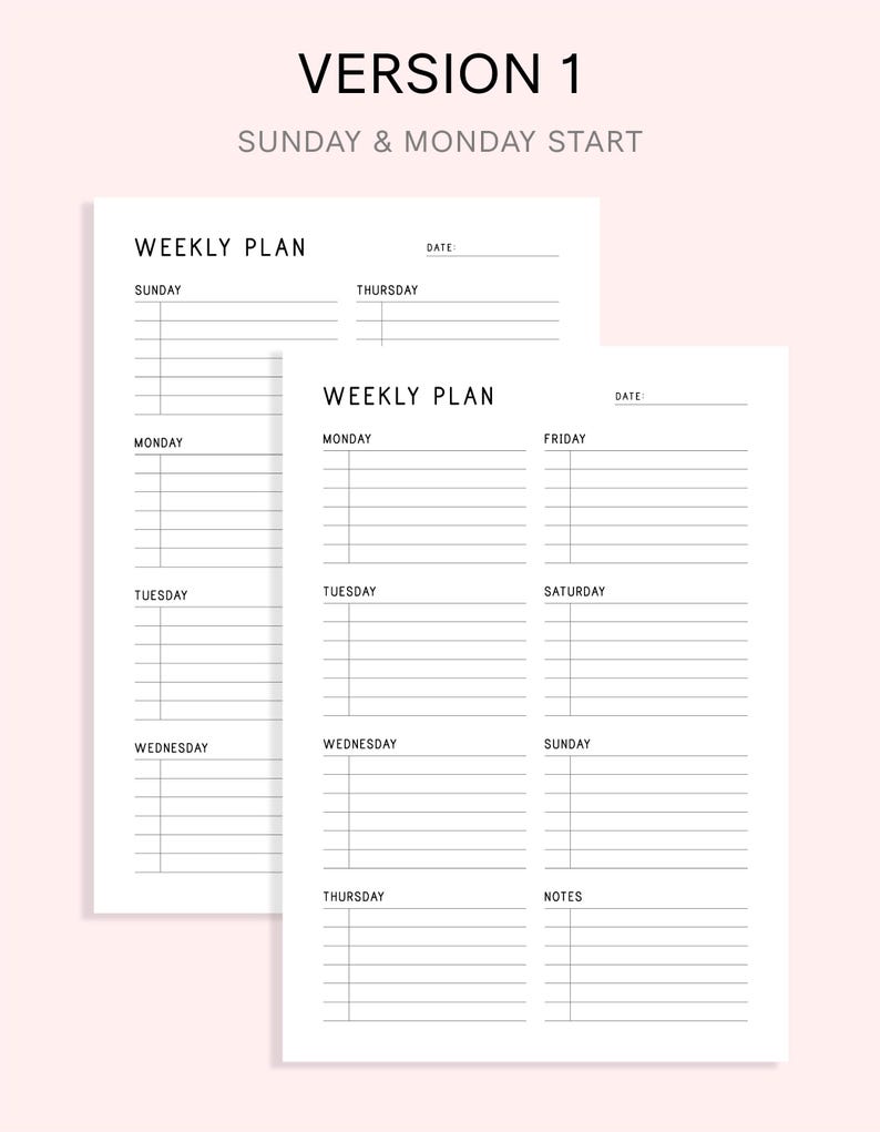 Minimalist Weekly Planner Printable: Undated To-do List (a4/a5/letter ...