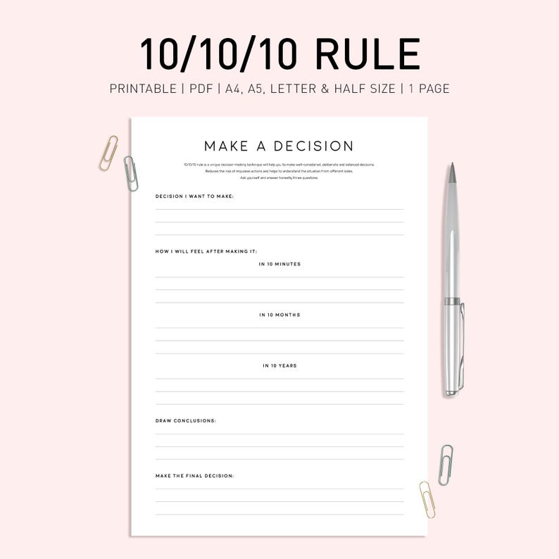 Decision Making Planner Printable, Anxiety Journal, Pros and Cons List ...