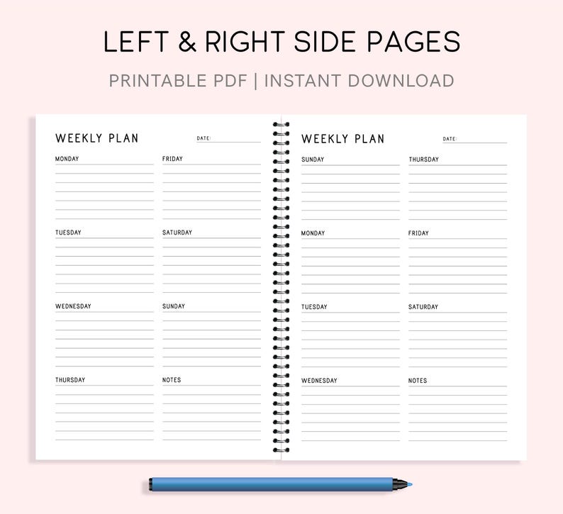 Minimalist Weekly Planner Printable: Undated To-do List (a4/a5/letter ...