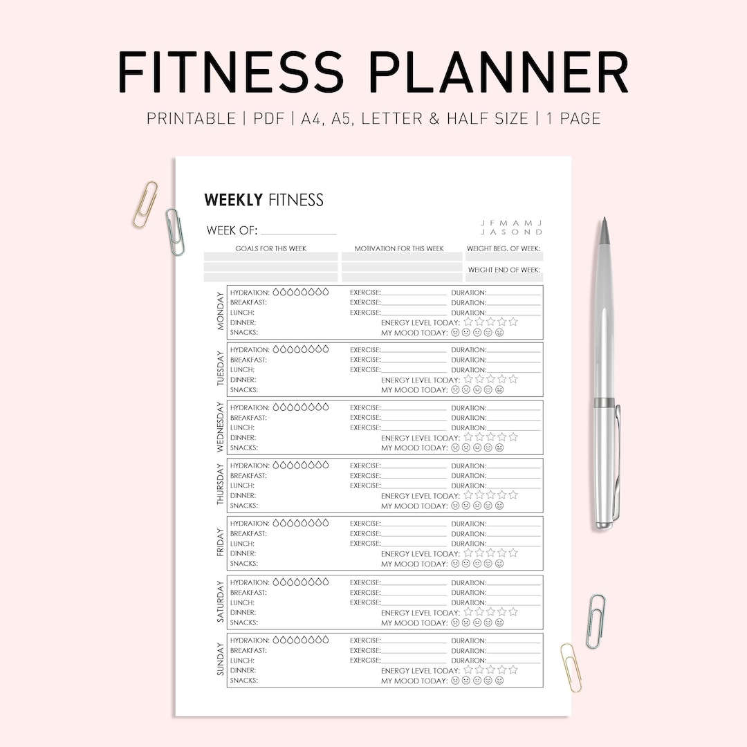 Weekly Fitness Planner Printable, Digital Health Planner, Fitness ...