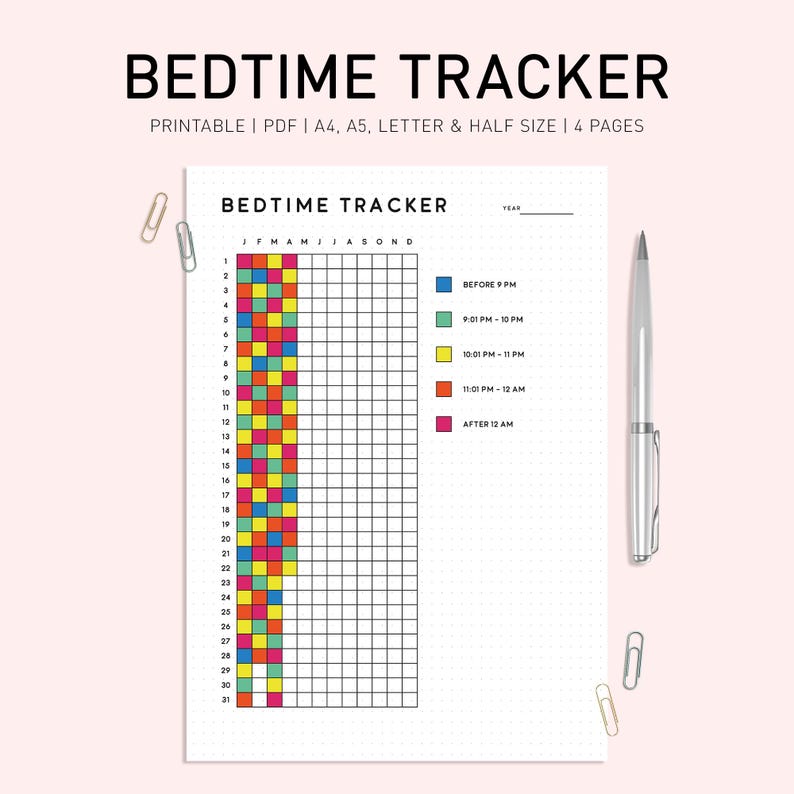 Bedtime Tracker Printable Journal , Monthly Sleep Log, Sleep Quality ...