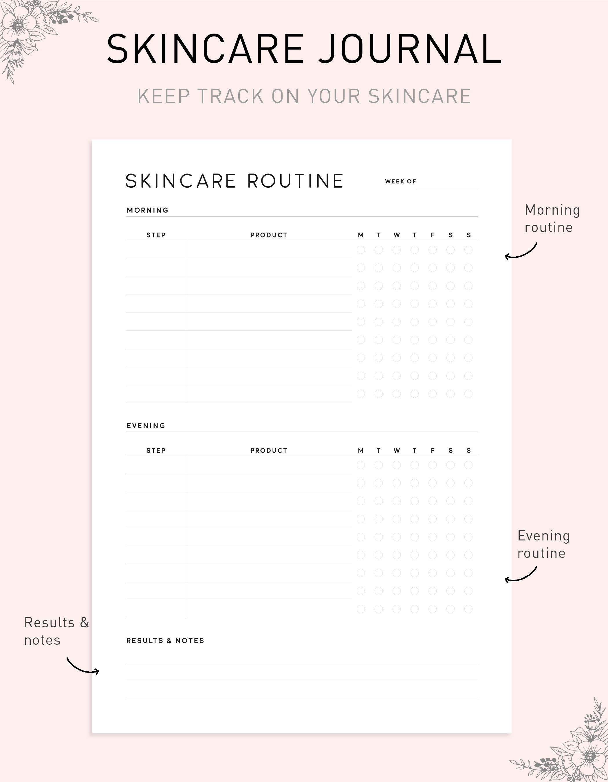 Skincare Routine Planner Printable, Digital Skincare Tracker, Beauty ...