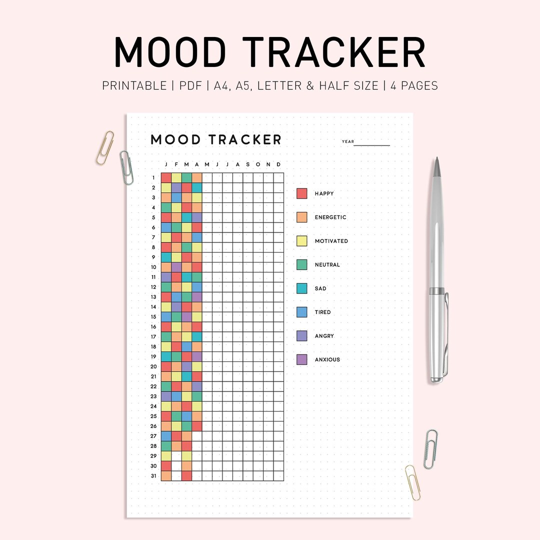 Mood Tracker Printable Bullet Journal Page, Mood in Pixels Journal ...