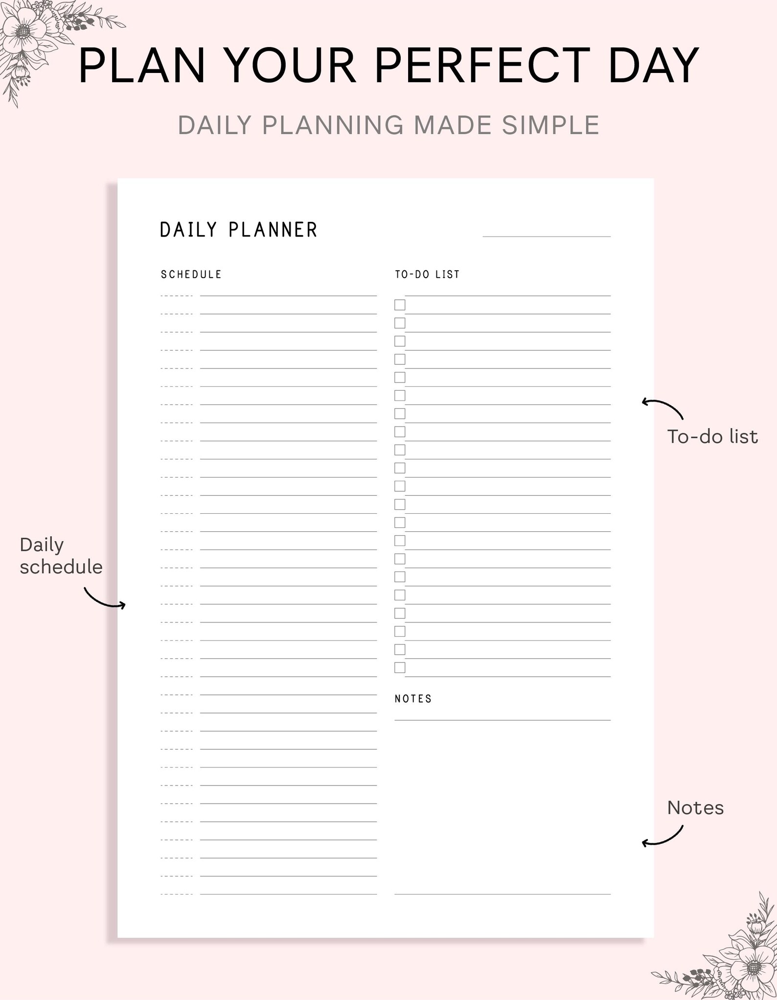Simple Day Planner Printable, Minimalist Daily Planner, Daily Schedule ...