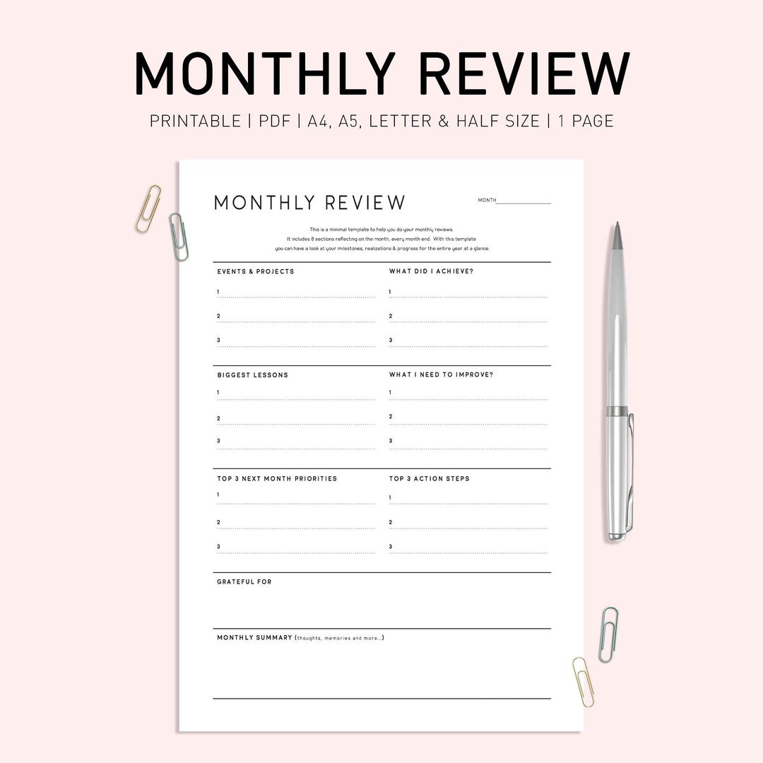 Monthly Review Planner Printable, Monthly Reflection, Monthly ...