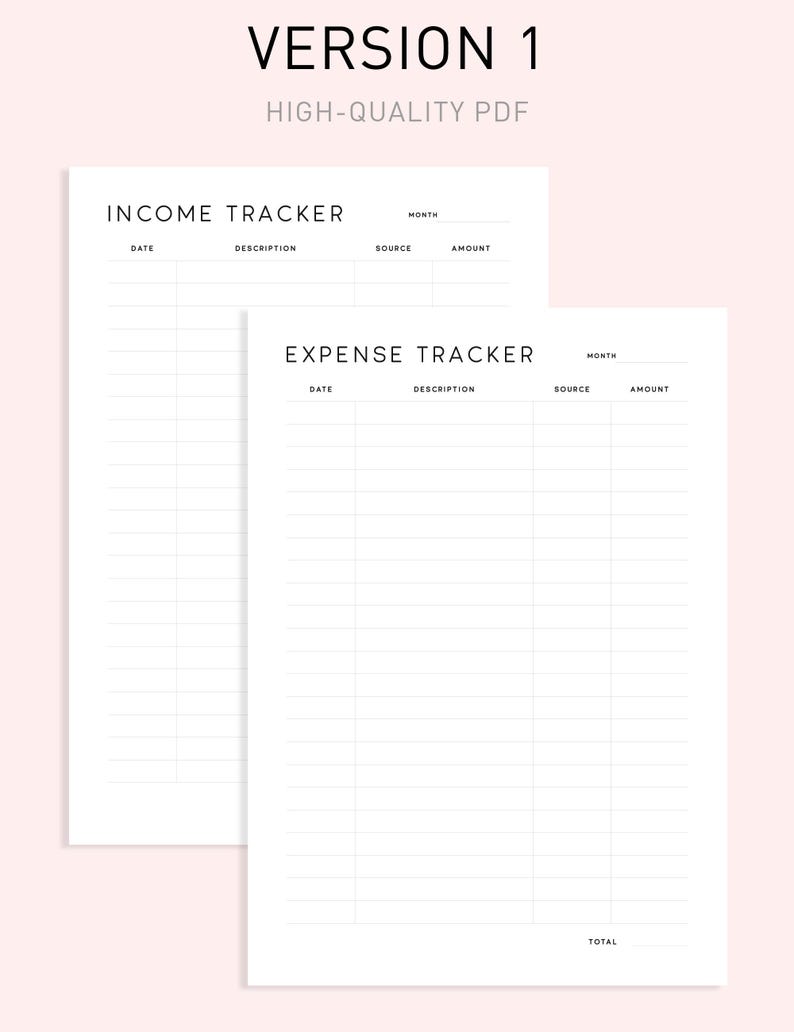 Income Expense Tracker Printable, Money Tracker Template, Monthly ...