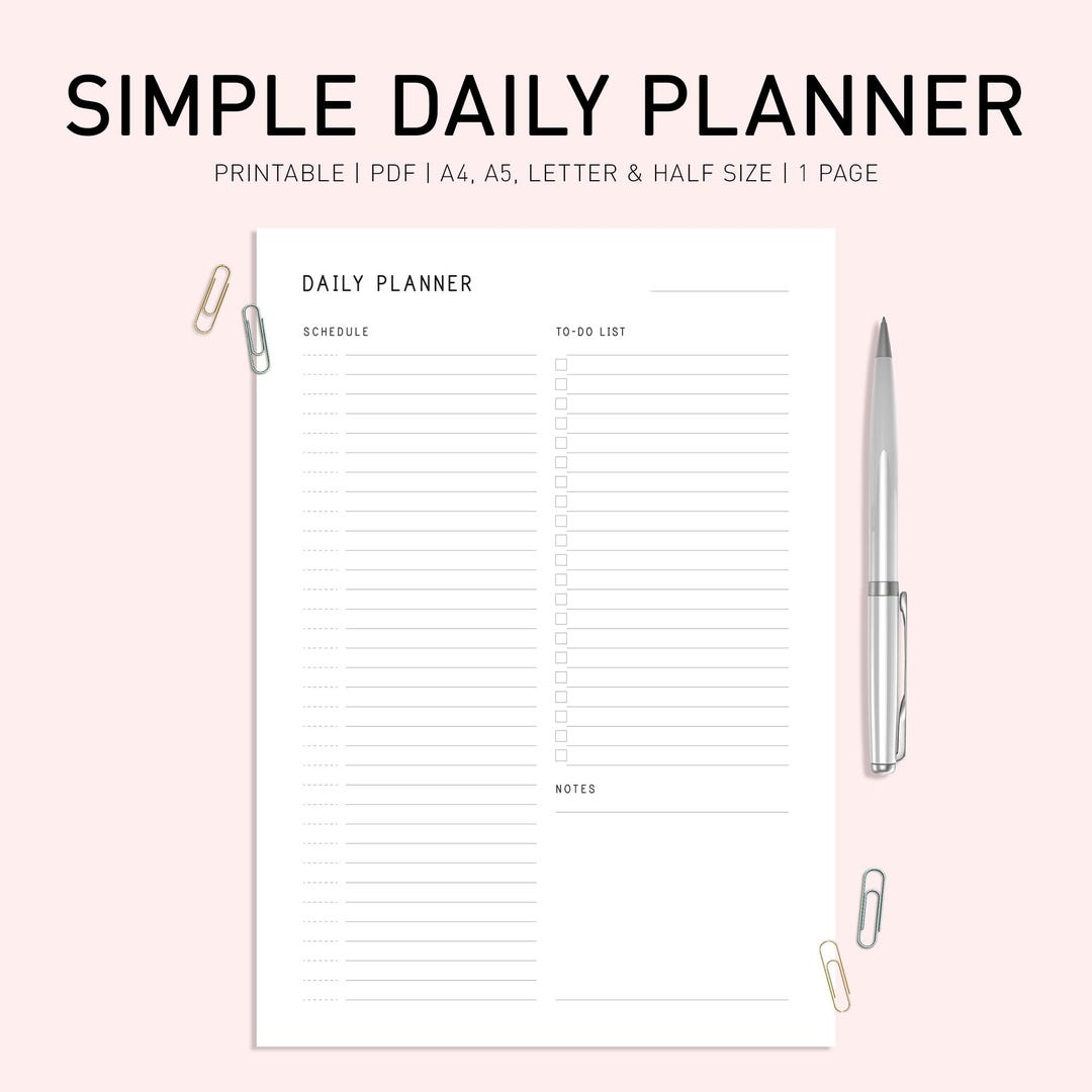 Simple Day Planner Printable, Minimalist Daily Planner, Daily Schedule ...