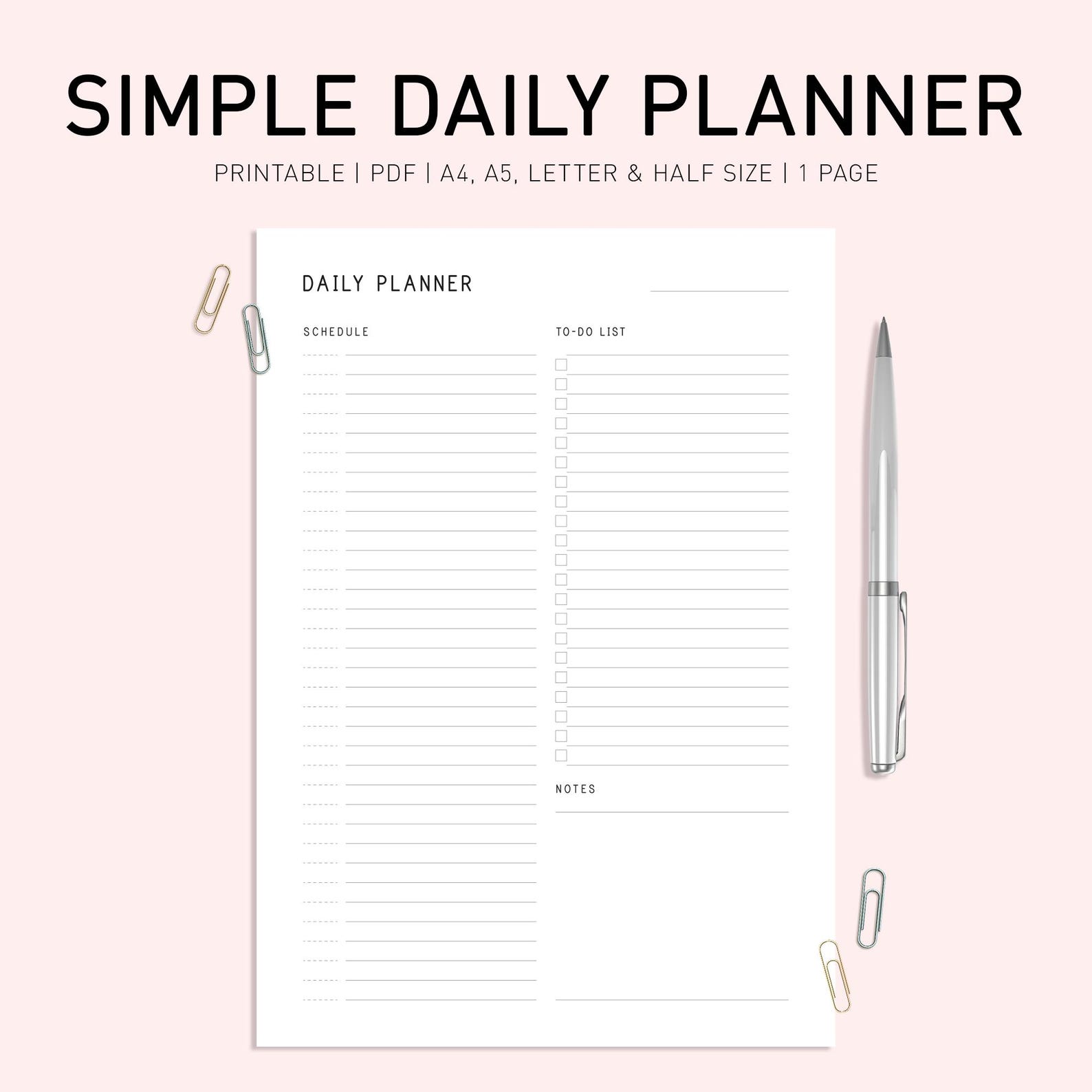 Simple Day Planner Printable, Minimalist Daily Planner, Daily Schedule ...
