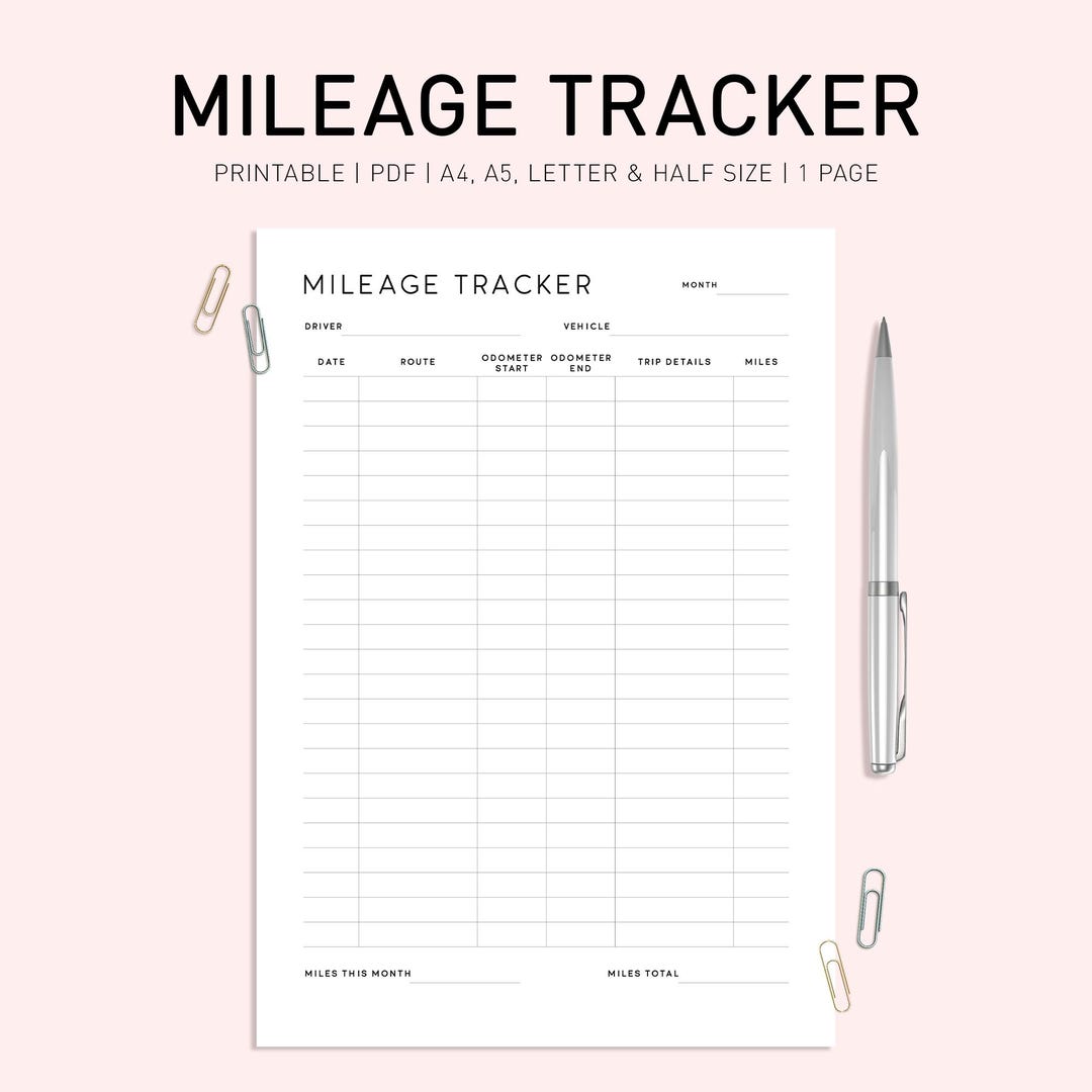 Mileage Tracker Printable, Digital Mileage Log, Work Trip Miles Tracker ...