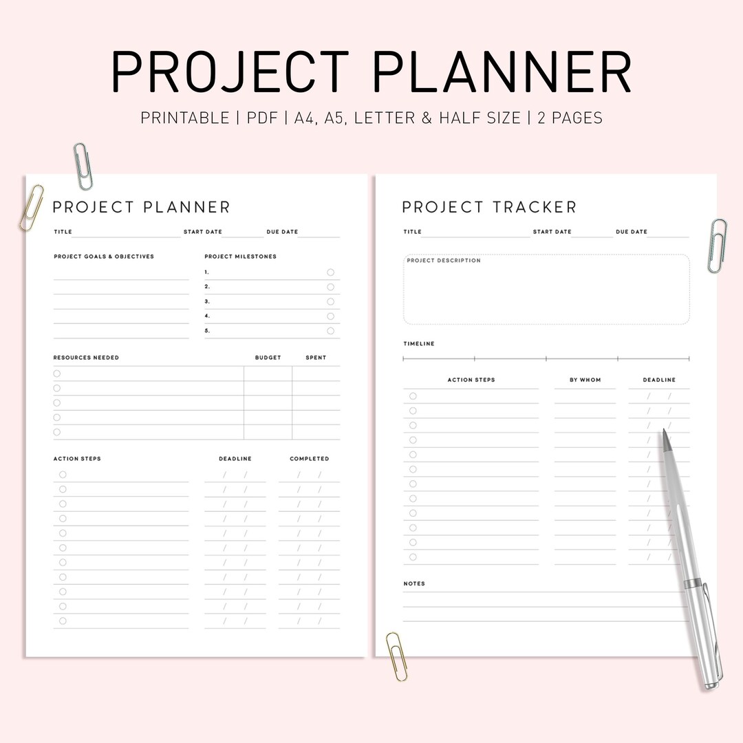 Project Planner Printable, Work Planner, Project Timeline Tracker ...