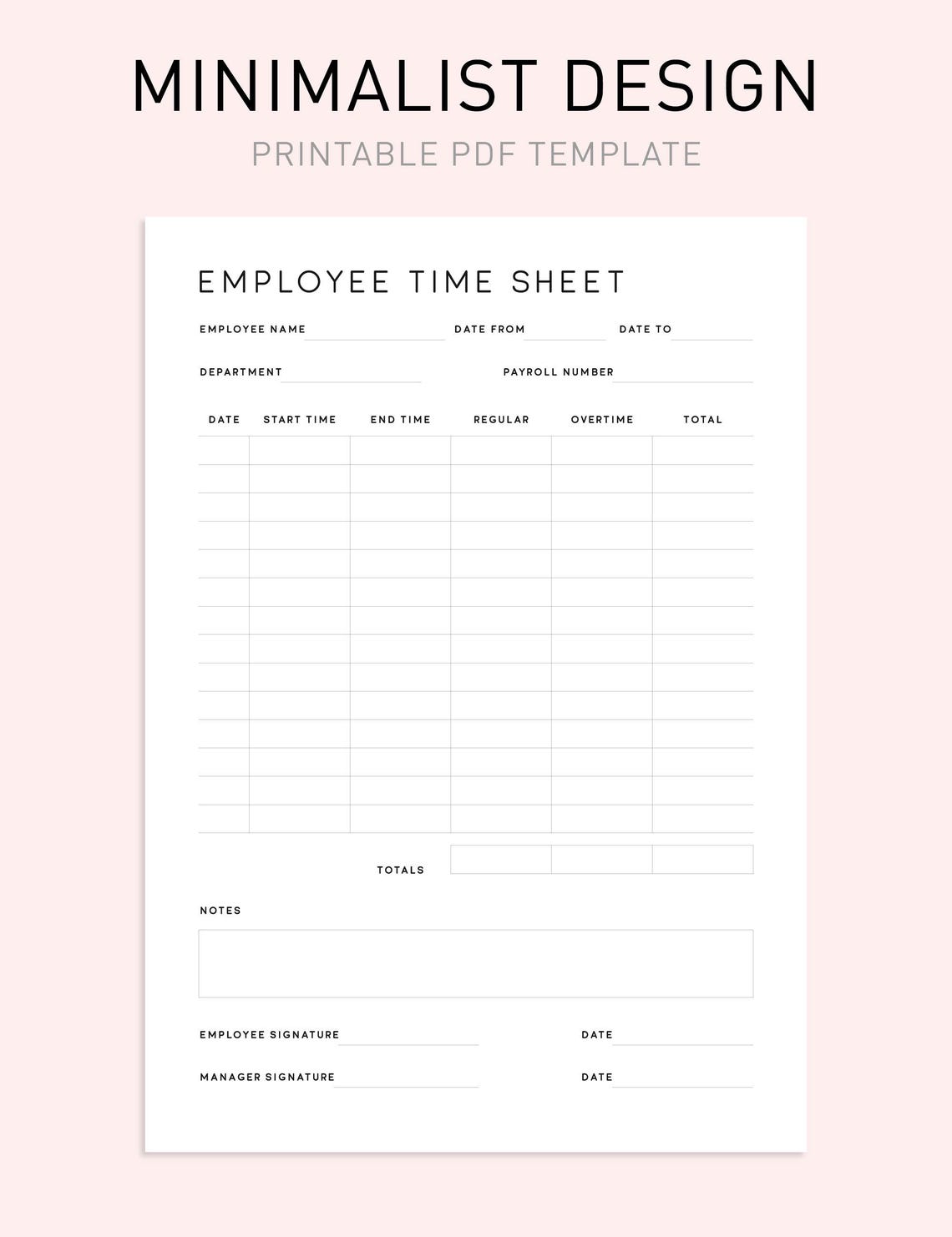Employee Time Sheet Printable, Editable Time Sheet, Digital Employee ...