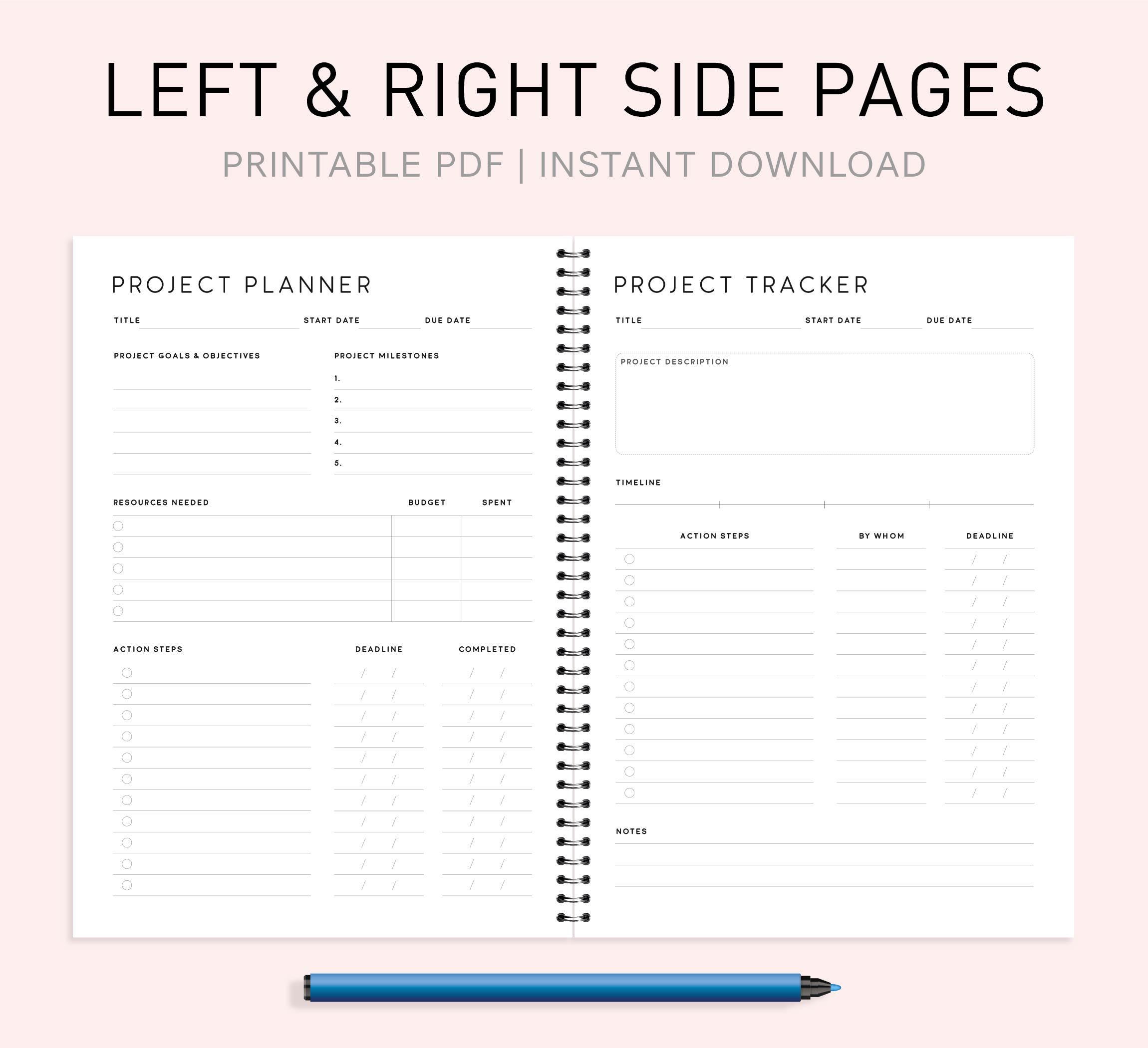 Project Planner Printable, Work Planner, Project Timeline Tracker ...