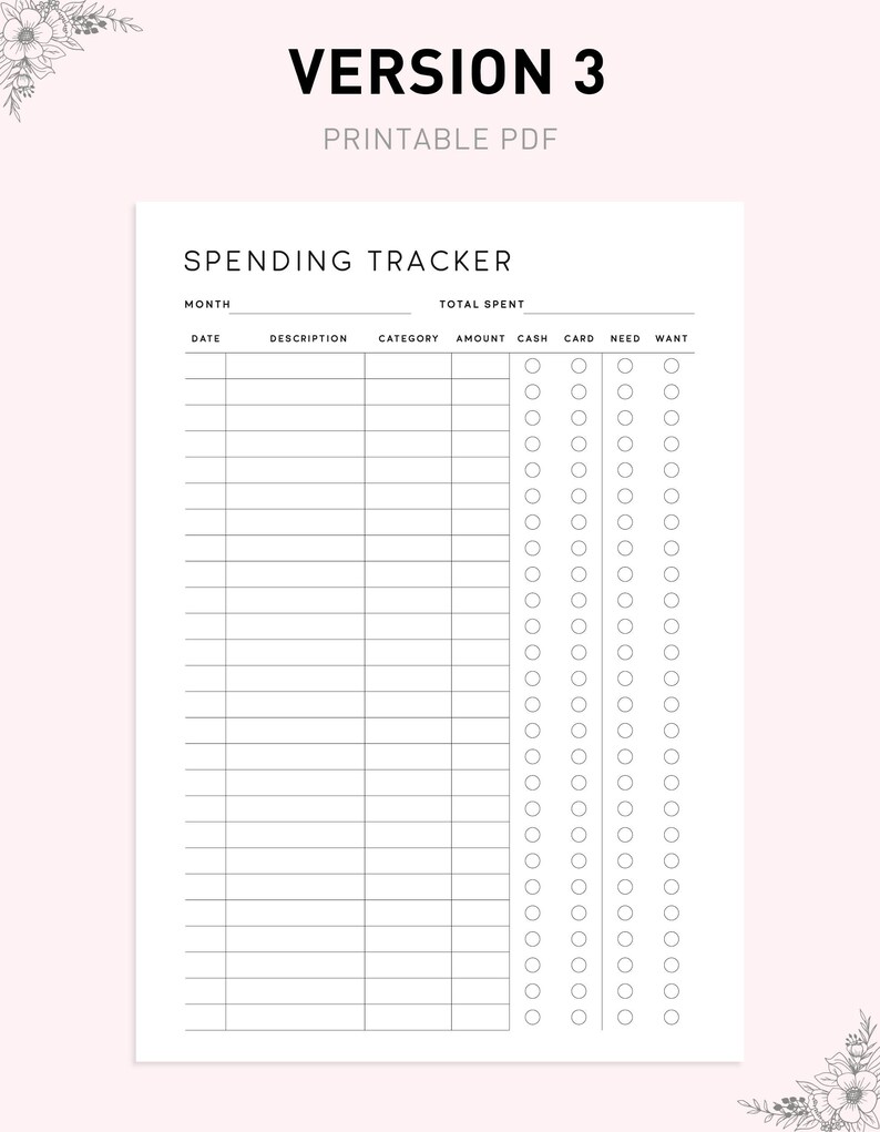 Daily Spending Tracker Printable, Digital Expense Tracker, Budget ...