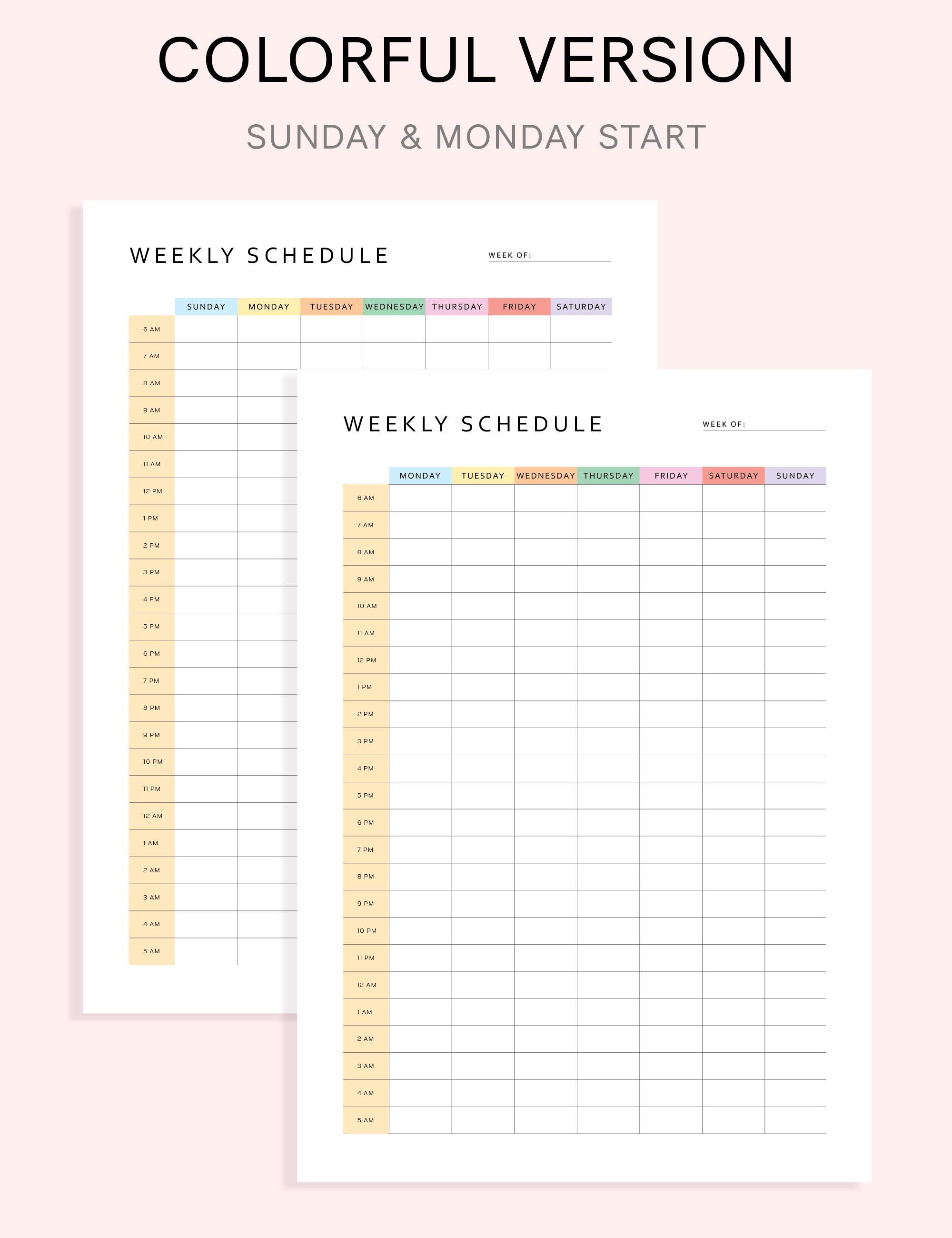 Hourly Weekly Schedule Printable, Weekly Digital Planner, Week Planner ...