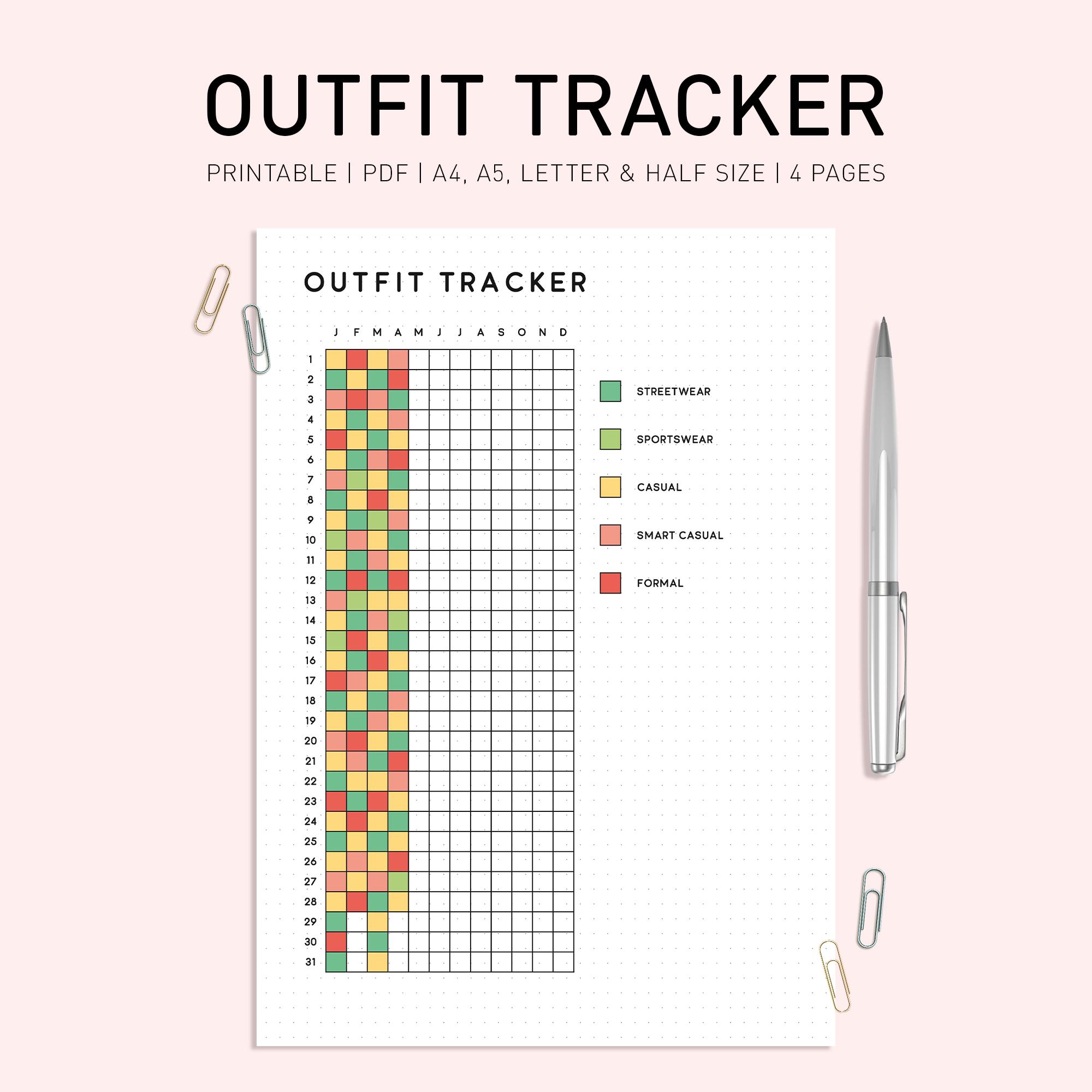 Printable Daily Outfit Tracker: Fashion Planner (A4, A5, US Letter ...