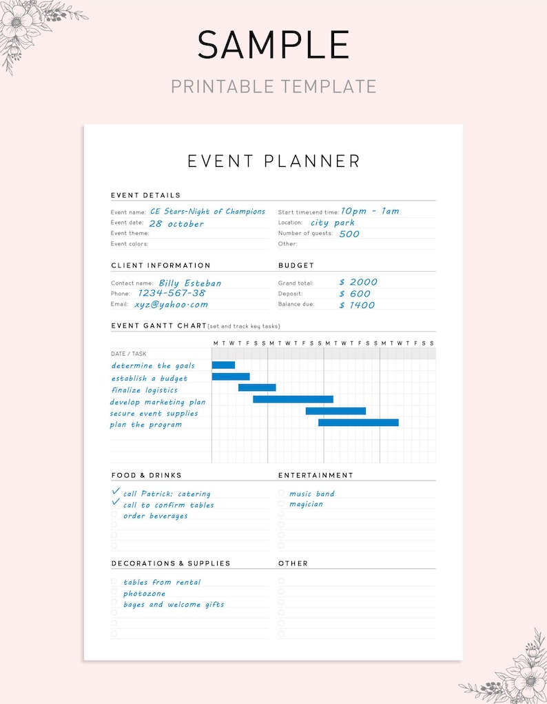 Event Planner Printable, Party Planner, Event Organizer, Birthday ...