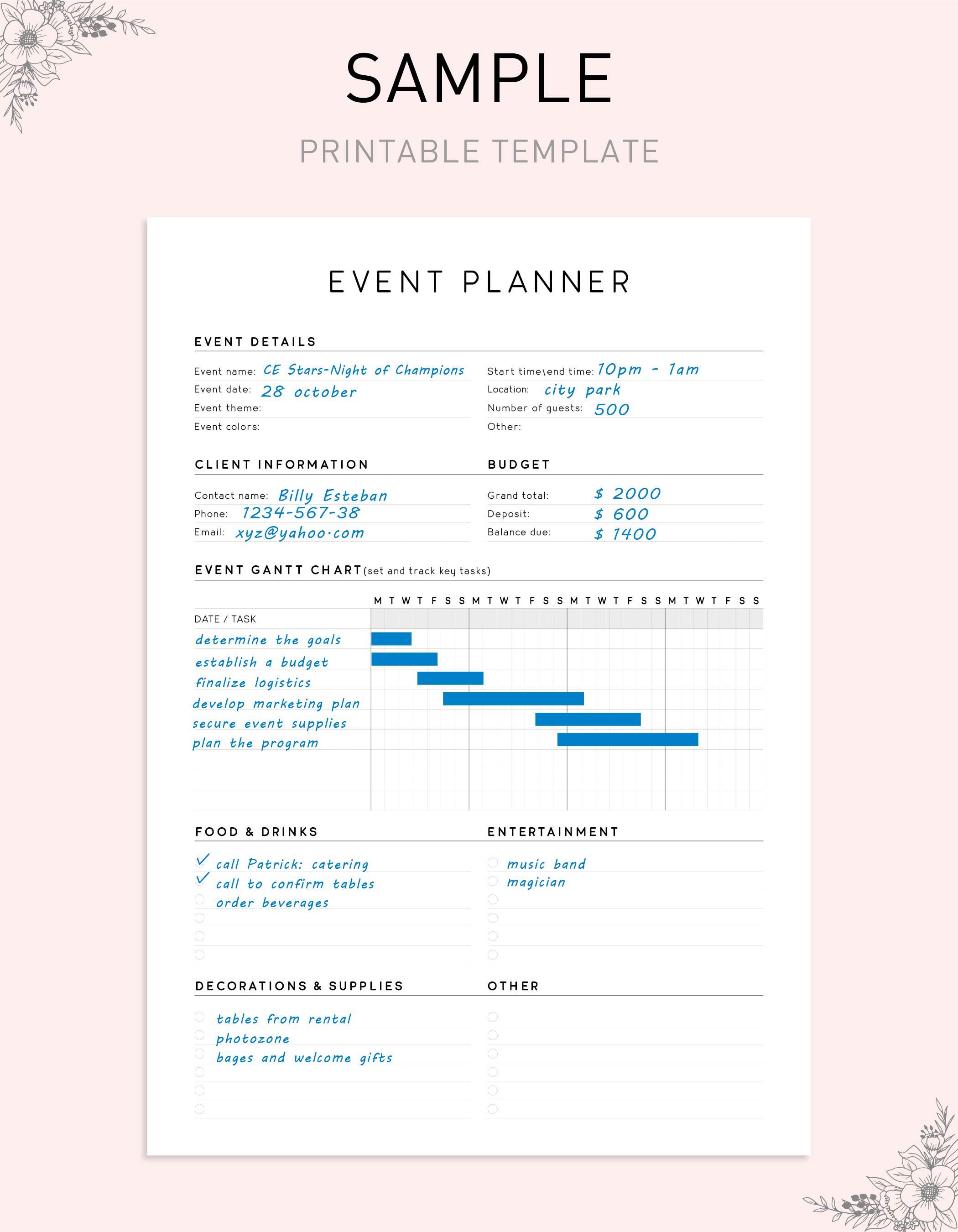 Event Planner Printable, Party Planner, Event Organizer, Birthday ...