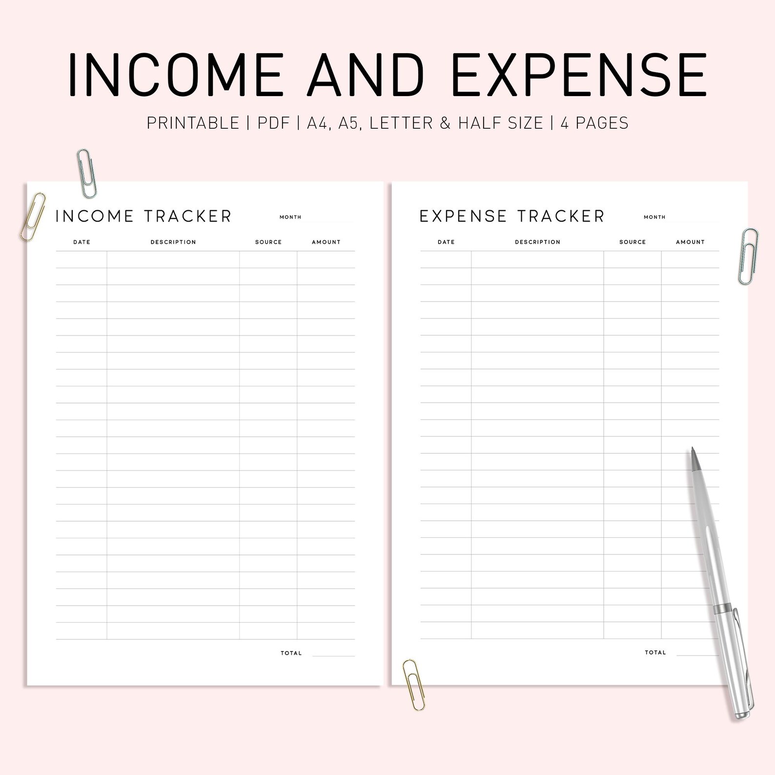 Income Expense Tracker Printable, Money Tracker Template, Monthly ...