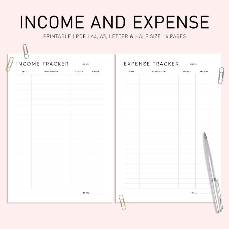 Income Expense Tracker Printable, Money Tracker Template, Monthly ...