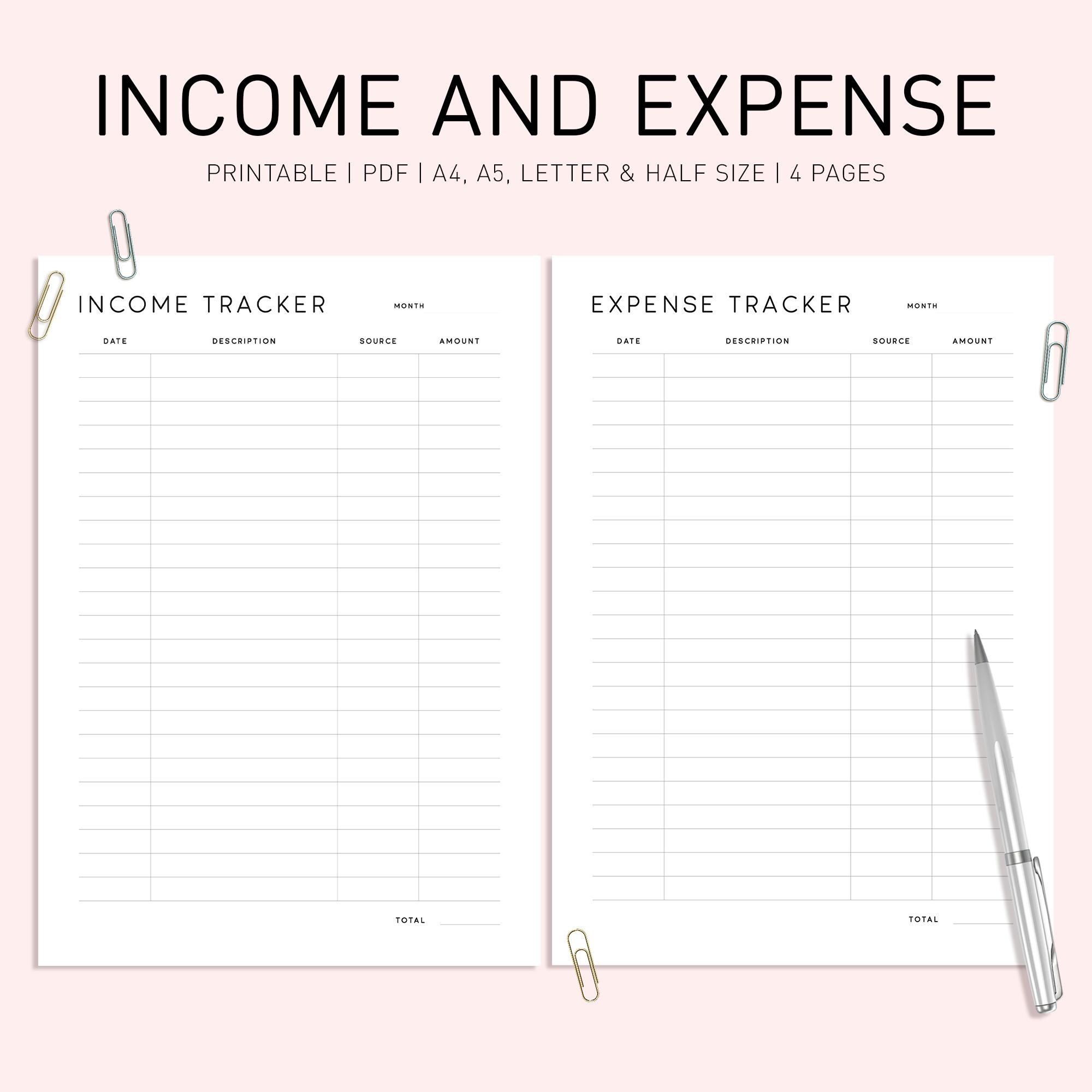 Income Expense Tracker Printable, Money Tracker Template, Monthly ...