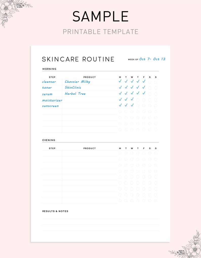 Skincare Routine Planner Printable, Digital Skincare Tracker, Beauty ...