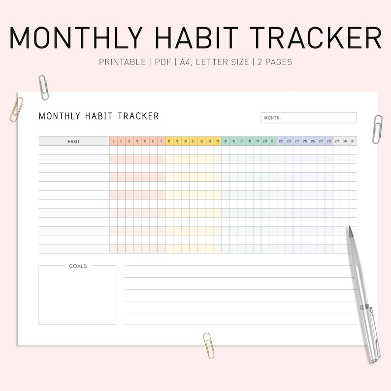 Monthly Habit Tracker Printable, Habit Tracker Template, Routine ...
