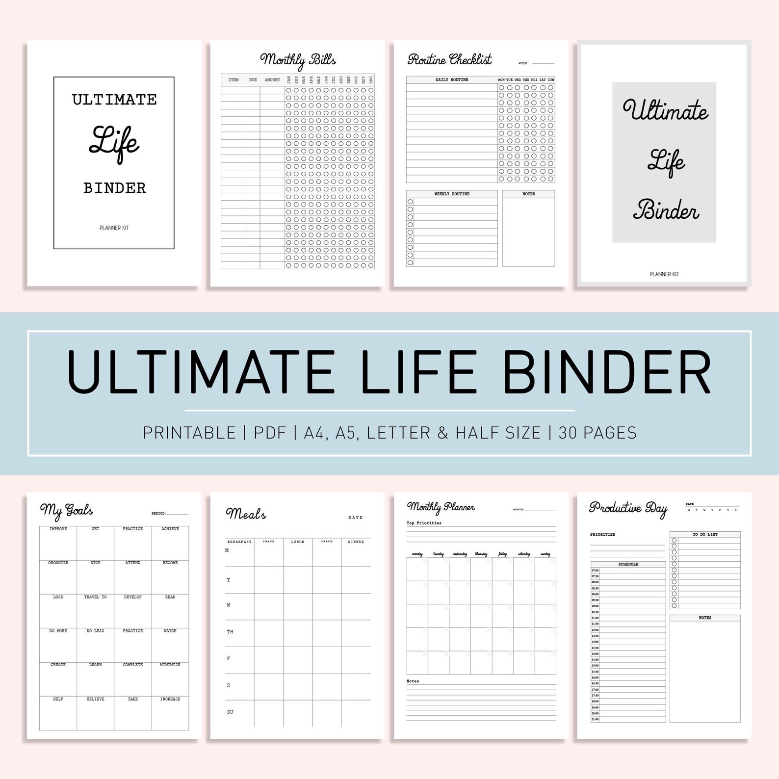 Printable Life Planner, Undated Life Planner, Printable Planner Bundle ...