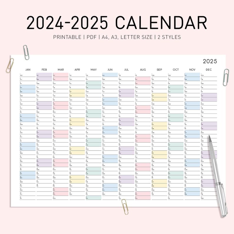 Rainbow 2025 Calendar Printable: Colorful Monthly Planner (A3, A4, US ...