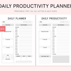 Daily Productivity Planner Printable: Task Matrix, Hourly Schedule (a4 ...