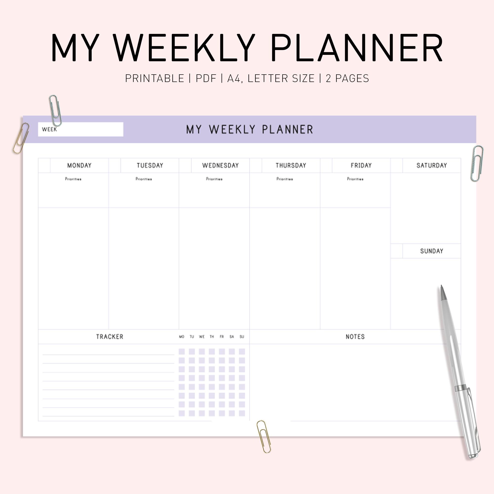 Weekly Planner Printable: Landscape Layout, Habit Tracker (PDF Download ...
