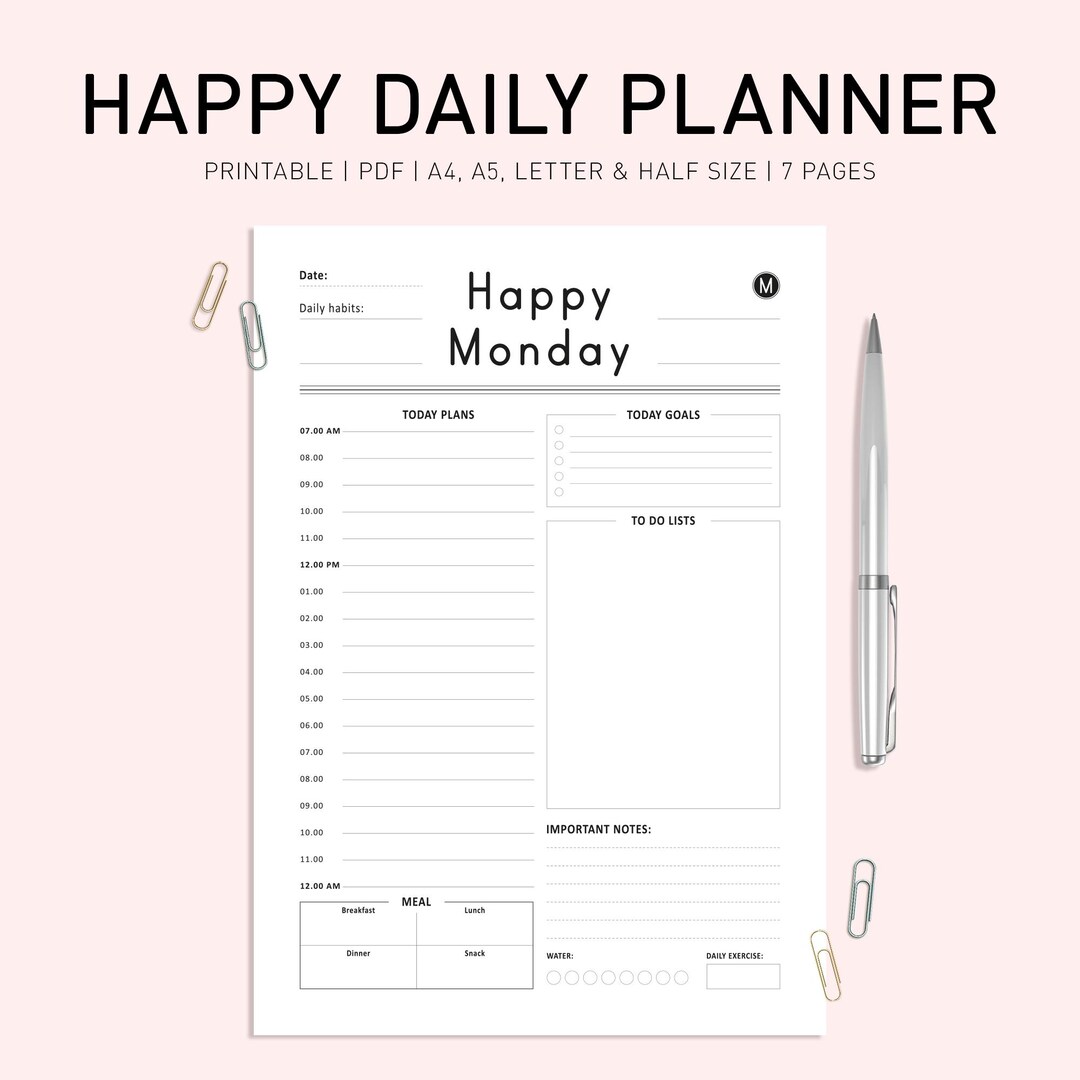 7 Day Planner Printable, Daily to Do List for Work, Productivity ...