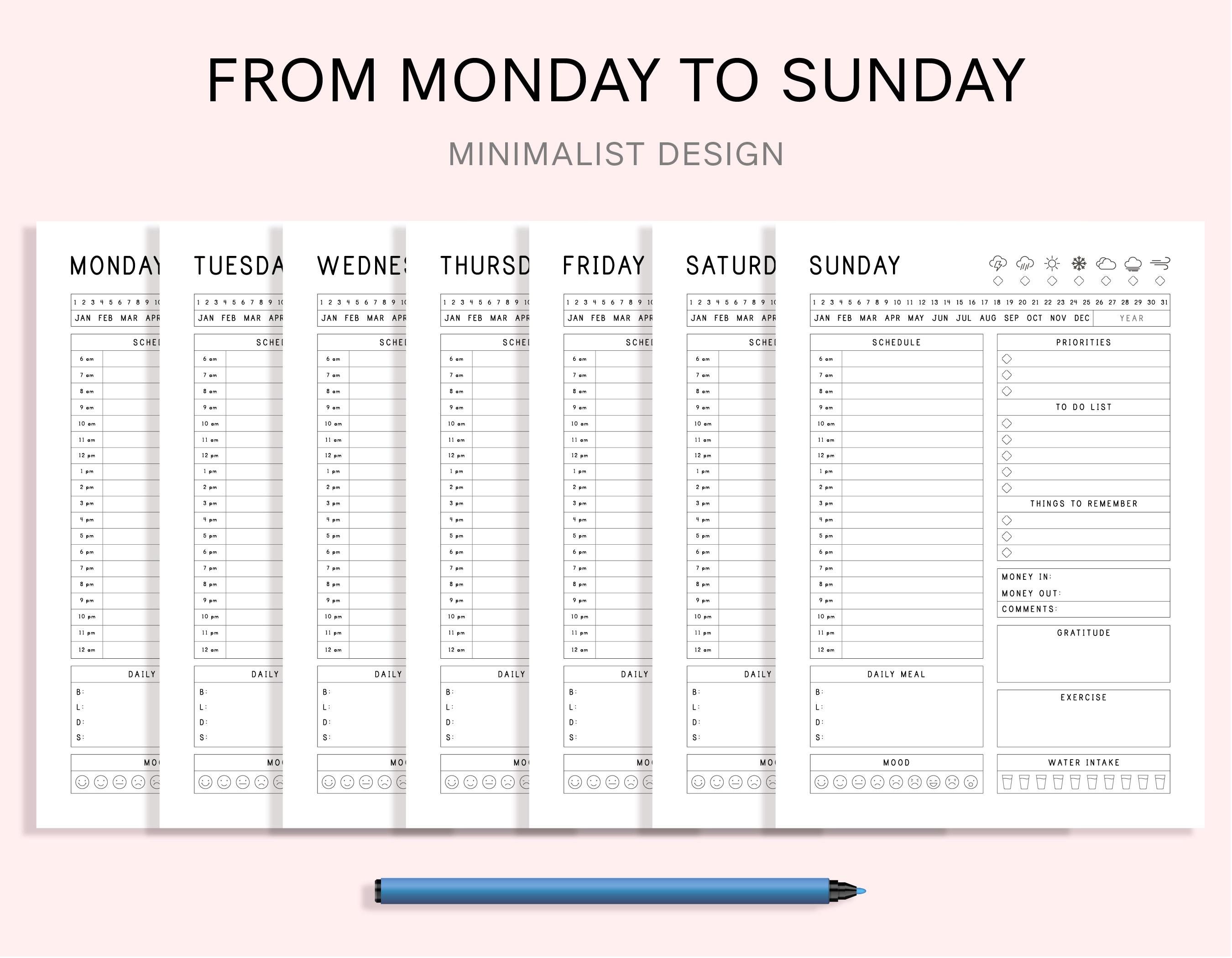 Daily Hourly Planner Printable PDF, Time Blocking Work Schedule ...