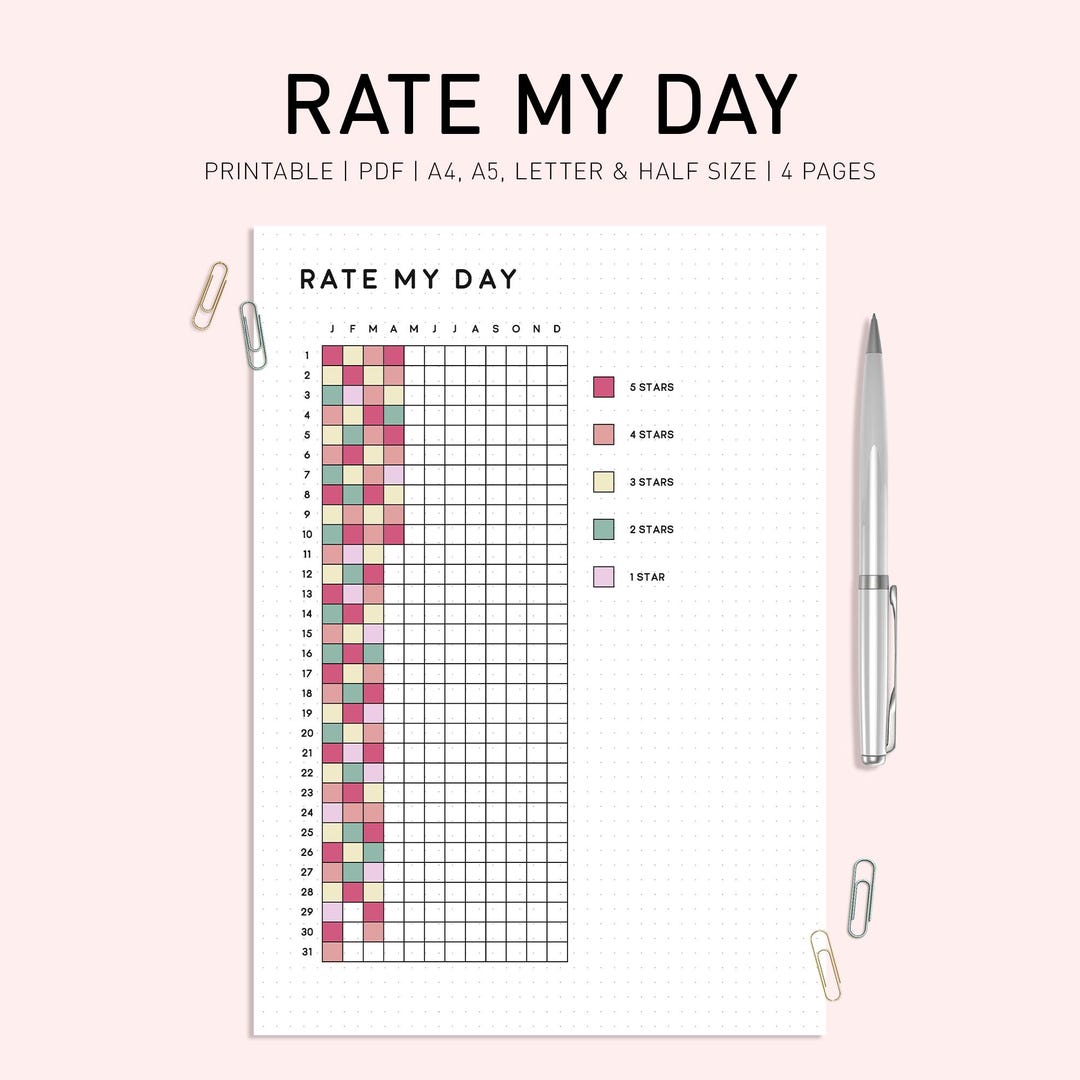 Rate My Day Printable Bullet Journal Page, Daily Rating Tracker ...