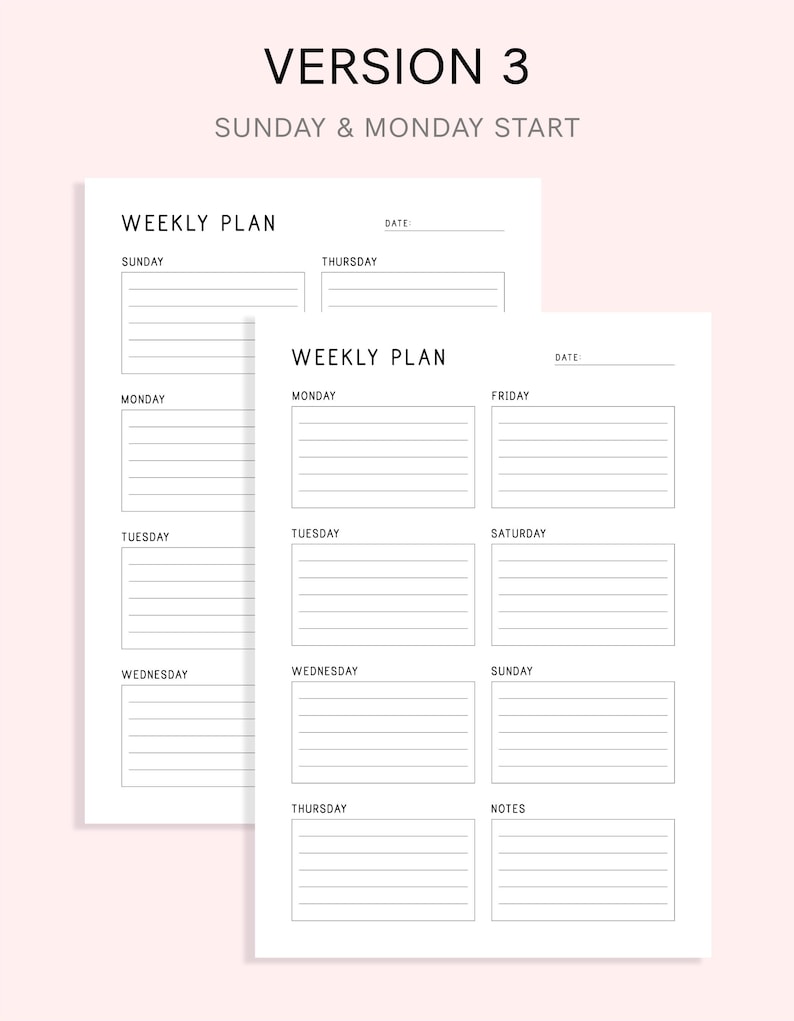 Minimalist Weekly Planner Printable: Undated To-do List (a4/a5/letter ...