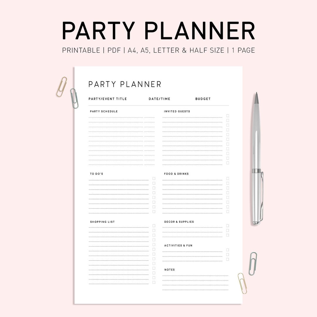 Party Event Planner Printable, Digital Wedding Bachelorette Birthday ...