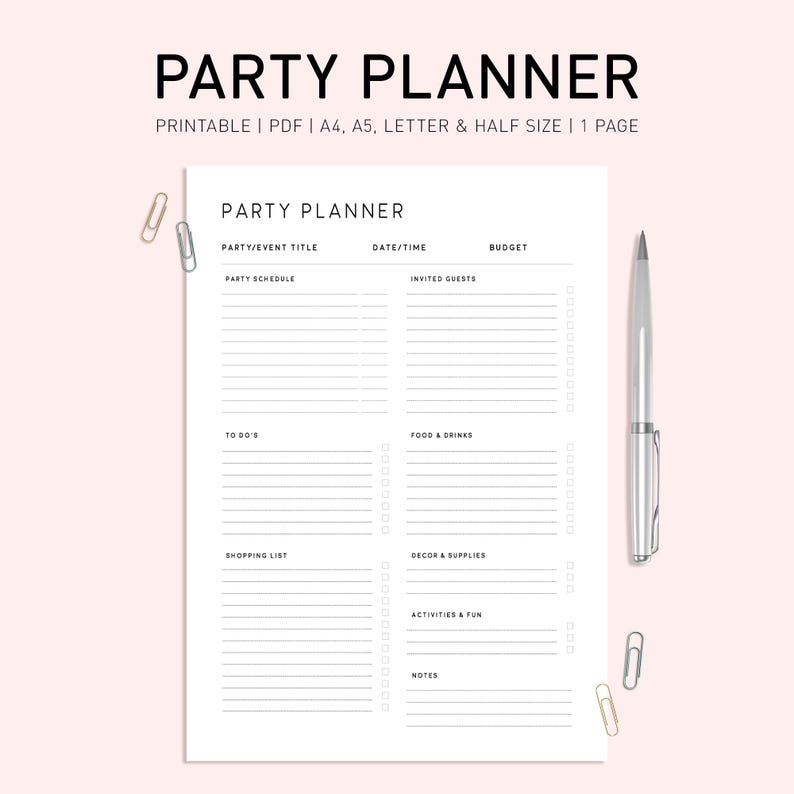 Party Event Planner Printable, Digital Wedding Bachelorette Birthday ...