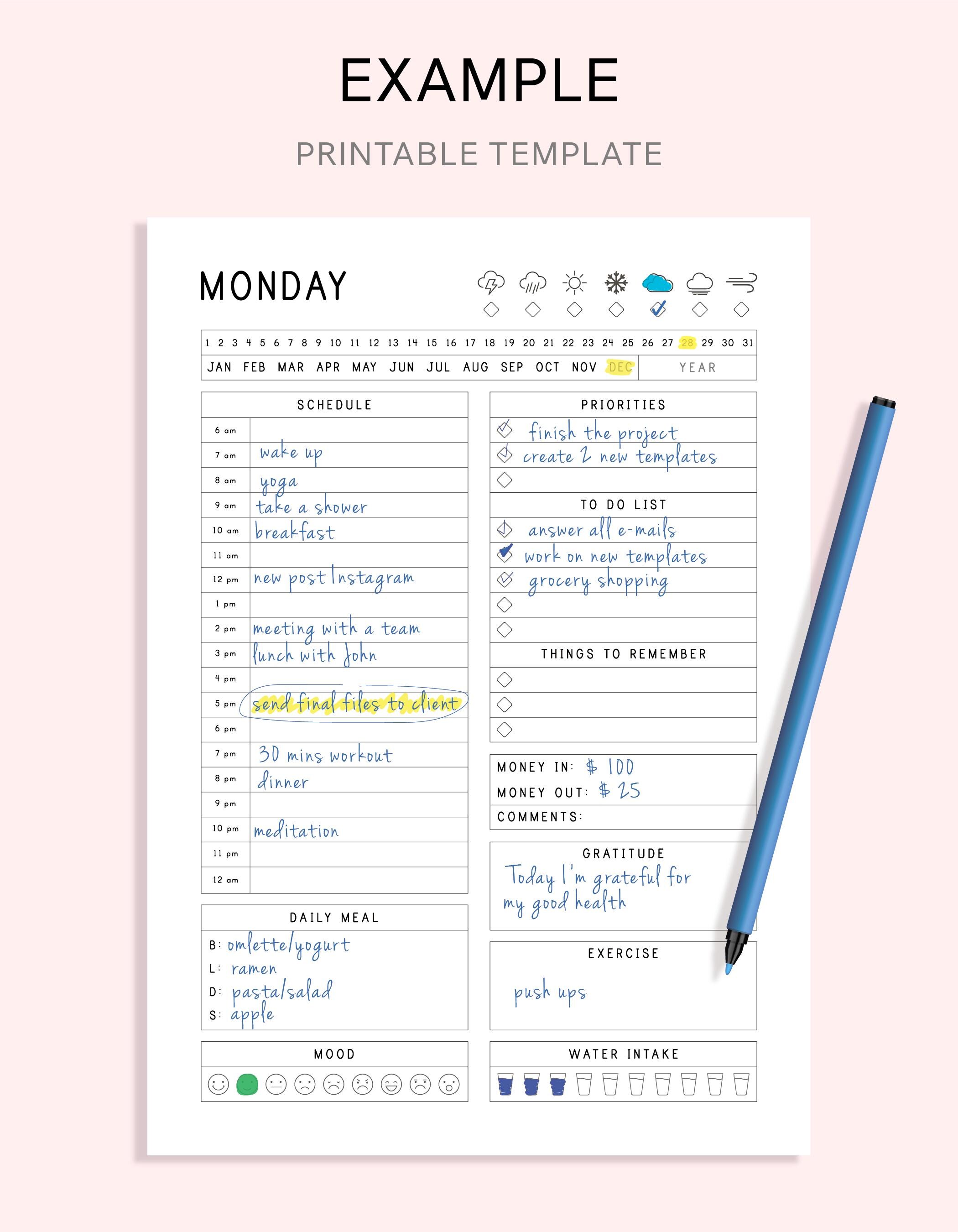 Daily Hourly Planner Printable PDF, Time Blocking Work Schedule ...