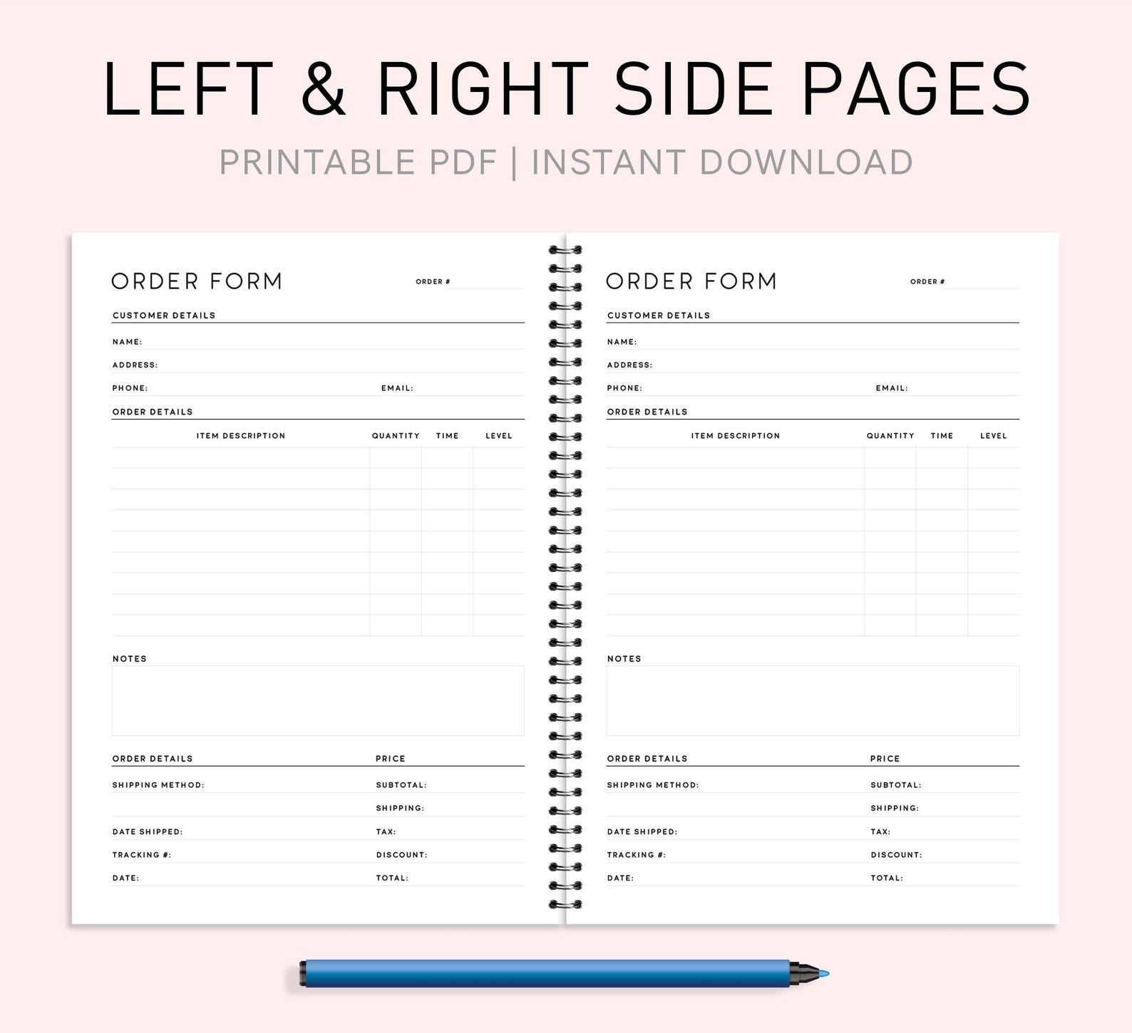 Printable Small Business Order Form Template: A4/a5/letter (PDF ...
